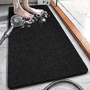LOCHAS Shower Mat Non Slip Bathtub Mats 24 x 16 Inch, Soft Loofah Bath Mat for Bathroom, Bath Tub, Shower Floor, Dry Fast, Black