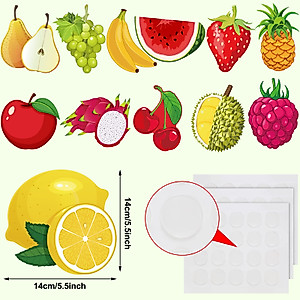 48 Pcs Tutti Frutti Party Colorful Fruit Cutouts Lemon Cutout Strawberry Pineapple Apple Watermelon Grape Cutout for Classroom Bulletin Board Wall Tropical Fruit Hawaiian Luau Beach Summer Party Decor