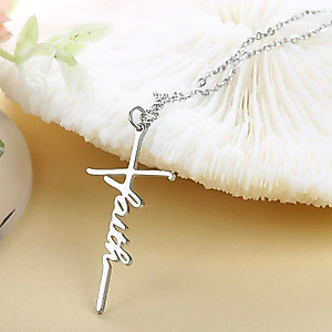 Jewenova Faith Cross Necklace Hope Loved Strength Pendant Necklace Religious Jewelry Gift for Women Dainty Y Pendant Chain Necklace with Meaning Card