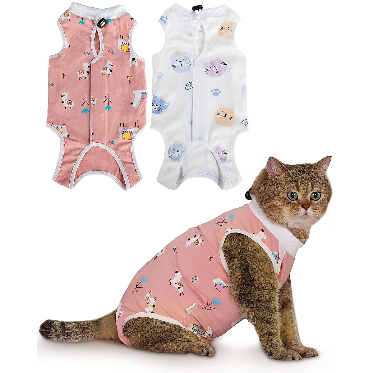 ANWA 2 Pack Cat Recovery Suit - Breathable Cat Surgery Recovery Suit Female, Cat Onesie for Cats After Surgery, Cat Spay Recovery Suit Female Abdominal Wounds