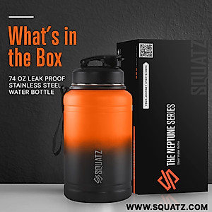 SQUATZ 74 Oz Neptune Series Steel Water Bottle, Stainless Double Wall Vacuum Insulated Jug with Handle Strap, Large Capacity Leak Proof Wide Mouth Thermos for Gym, Travel, Hiking, and Camping