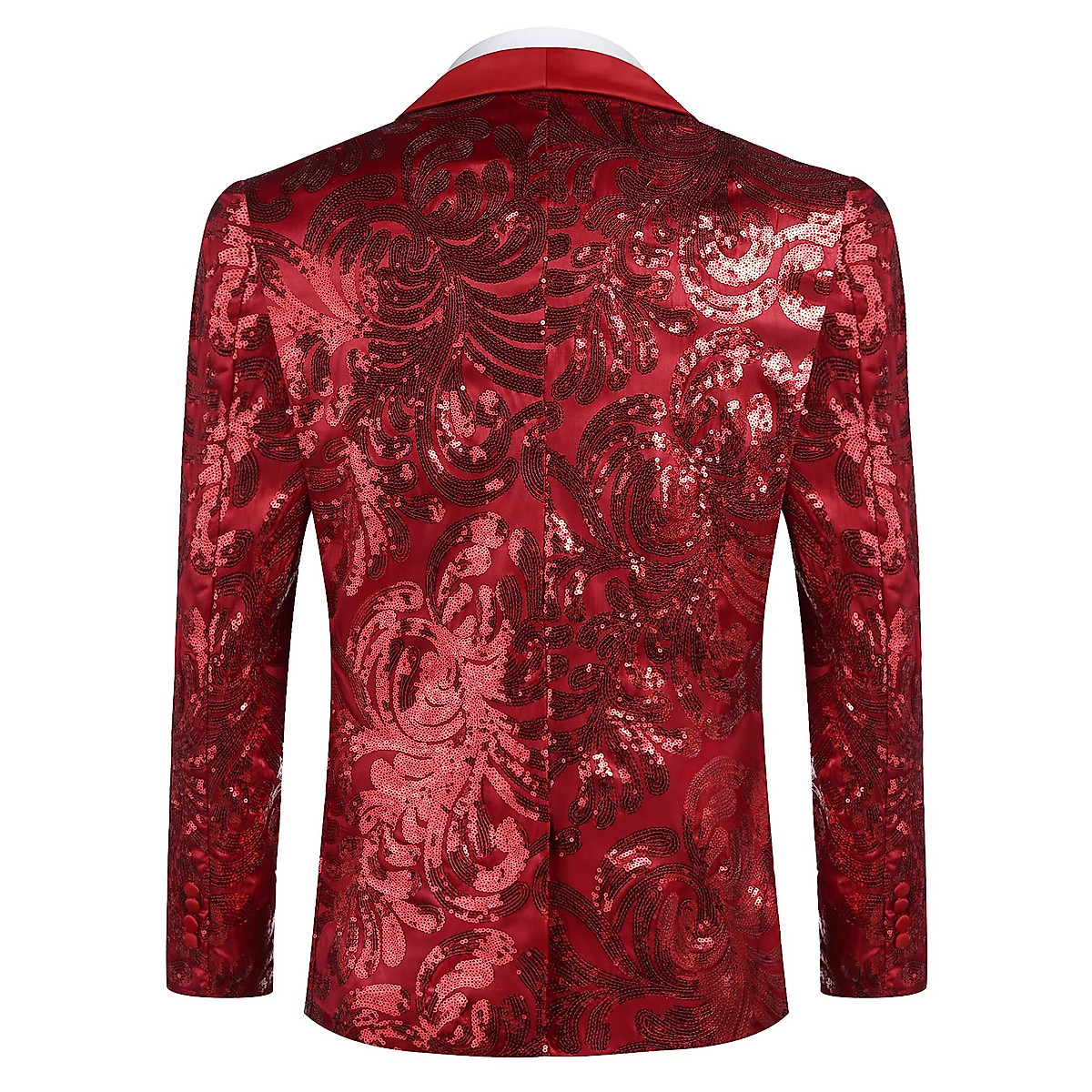 COOFANDY Red Sequin Blazer Men Shiny Christmas Floral Tux Dinner Jackets Stage Blazers Christmas Prom Party Red, S