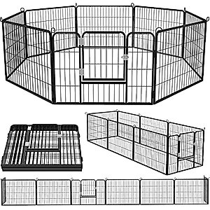OFIKA Heavy Duty Metal Playpen for Medium/Small Animals, 8 Panels 24”Height x 32" Width, Dog Fence Exercise Pen with Doors, Pet Puppy Pen for Outdoor, Indoor, RV, Camping, Yard