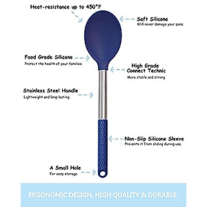Kaiihome Silicone Kitchen Utensils Set - 12 Pieces Cooking Utensils Non-Stick Heat Resistance Silicon with Stainless Steel Handle - Blue