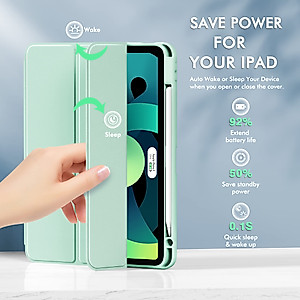 INFILAND Compatible with iPad Air 5 10.9 2022/iPad Air 4 10.9 2020, Ultra-Thin Shockproof TPU Case (with Translucent Matte Back) with Smart Auto Wake/Sleep Function, Mint Green