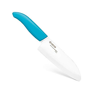 Kyocera Revolution 2-Piece Ceramic Knife Set: Chef Knife For Your Cooking Needs, 5.5" Santoku and 4.5" Utility Knife, White Blades with Blue Handles, White/Blue