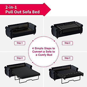 MUZZ Queen Sleeper Sofa Bed with Foldable Mattress, Sectional Loveseat with Pull Out Bed, Modern Pull Out Couch Bed with Rivet Decoration for Living Room,Office (Grey/Queen)