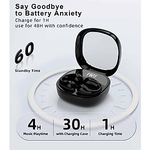 Clip-On Open Ear Headphones, Wireless Earbuds Bluetooth 5.3, Clip Earbuds with Digital Display Charging Case 80 Hours Playtime, IPX5 Waterproof Sports Earbuds for Cycling Running Work, Black