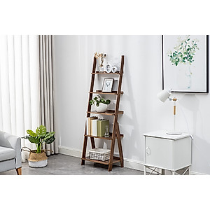 SOBIBO Ladder Shelf, 5-Tier Leaning Shelf, Free Standing Organizer Storage Shelves, Storage Rack Shelf for Office, Living Room, Brown