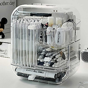 WEAREZ Multifunctional Desktop Pen Organizer,Acrylic Table Organiser With Drawer,Multifunctional Desk Organiser With Cover,Pen Holder For School,Office,Home