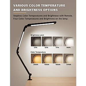 Homlife LED Desk Lamp, Dual Light Sources Desk Lamp for Home Office Dorm, Stepless CCT and Brightness Control with Remote, Adjustable Swing Arm