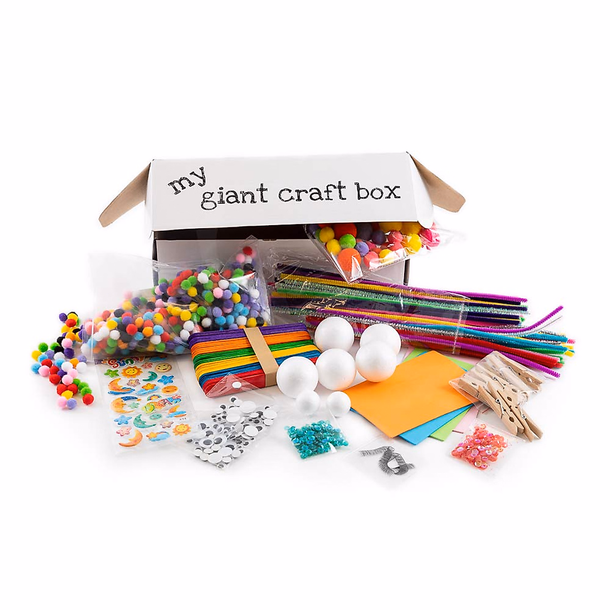 · TIN ROOF · CRAFTS Giant Arts and Crafts Supplies for Kids - Kit for Toddlers Age 4 5 6 7 8 9 – D.I.Y Crafting Collage – Loads of Supplies – Pipe Cleaners - Bag Rainbow Colored Small Pompoms 3/8"