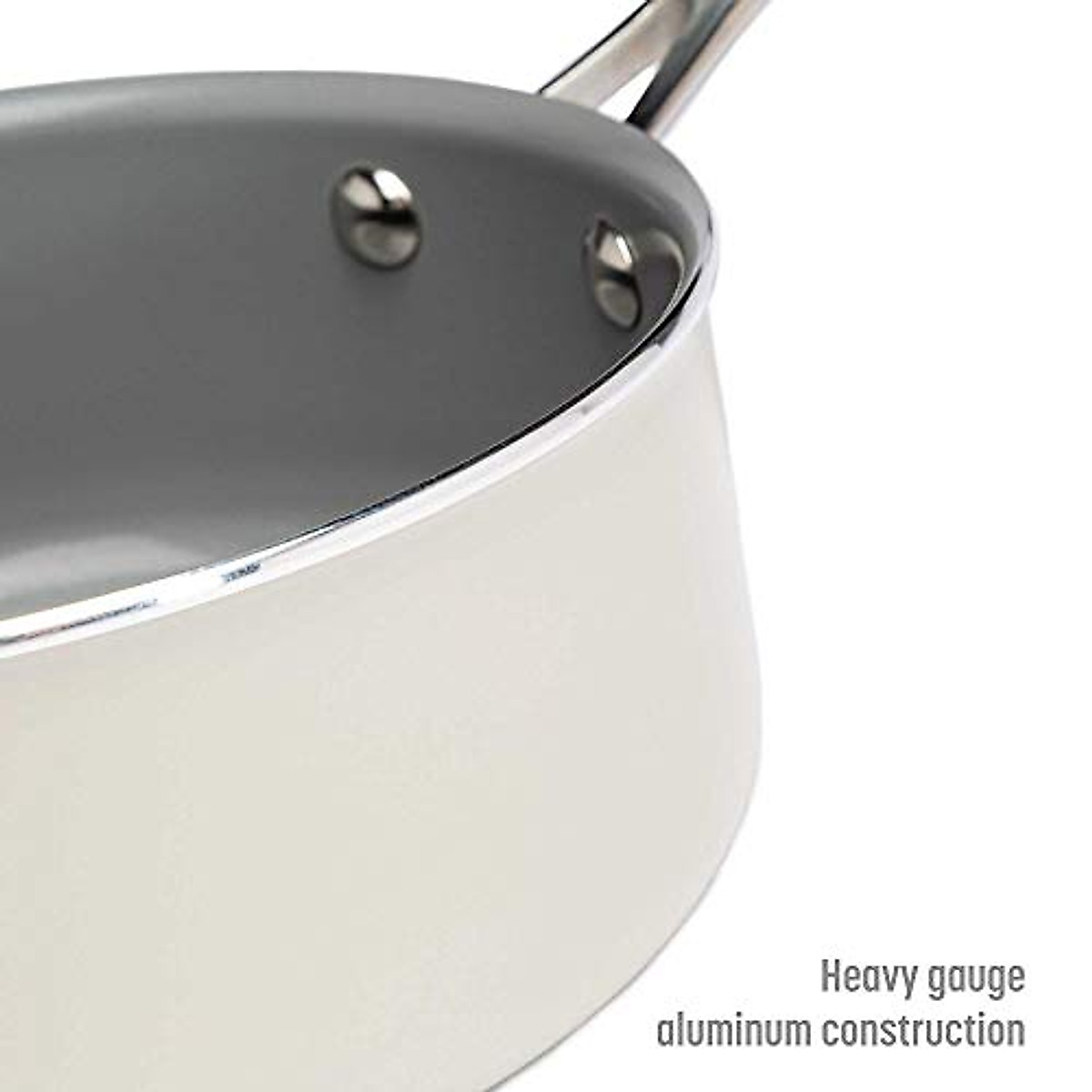 Goodful Ceramic Nonstick Cooking Set, Titanium-Reinforced Premium Non-Stick Coating, Dishwasher Safe Pots and Pans, Tempered Glass Steam Vented Lids, Stainless Steel Handles, 12-Piece, Cream