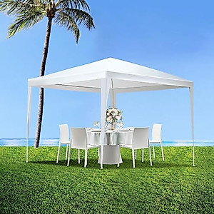 10'x10' Party Tent, Outdoor Tents for Parties, Wedding, Birthday and Flea Market, White Canopy Tent with Ground Nails and Ropes, Small Event Tent for Backyard, Patio