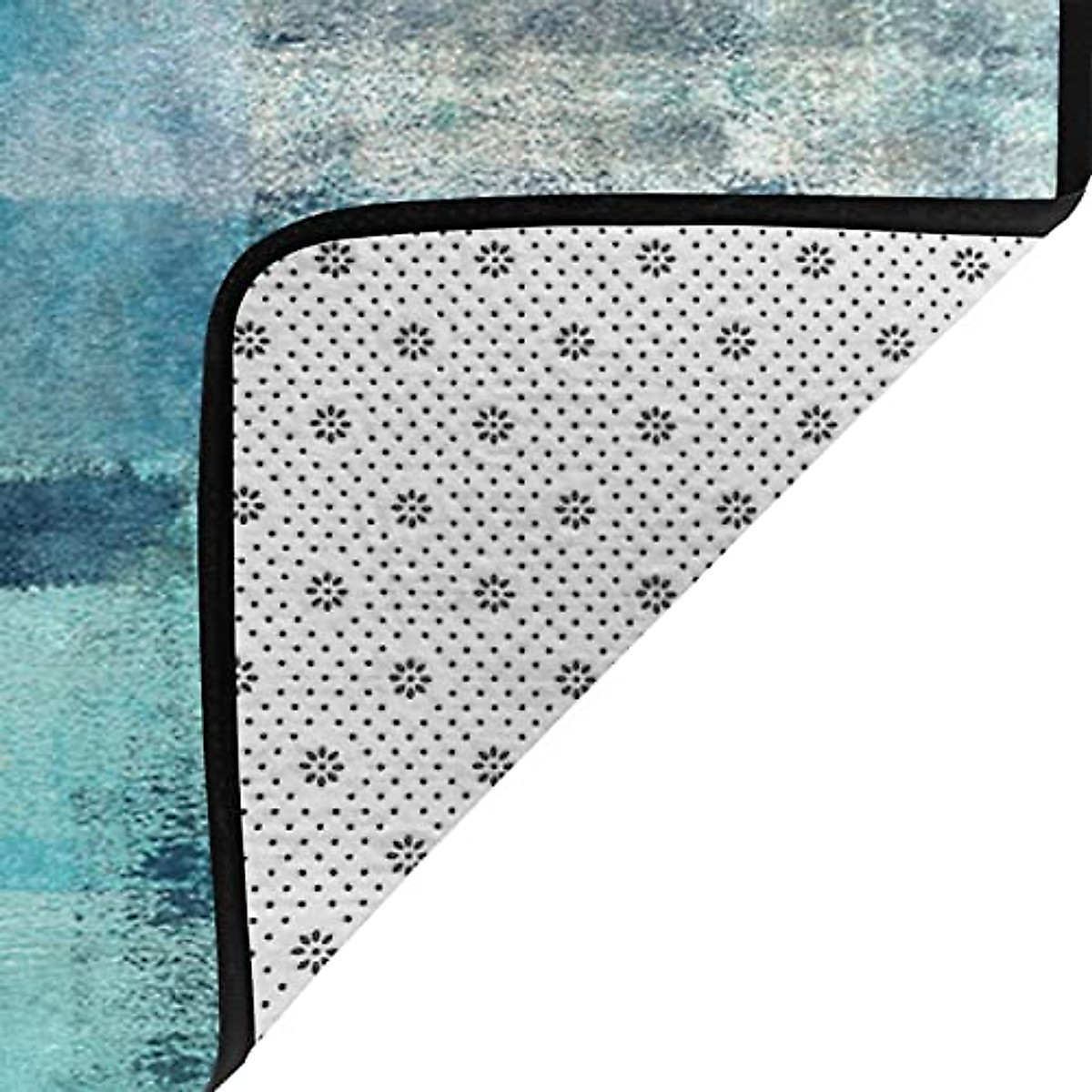 Soft Area Rug for Living Room,Turquoise and Grey Abstract Art Painting,Large Floor Carpets Doormat Non Slip Washable Indoor Area Rugs for Bedroom Kids Room 5 x 7Ft