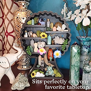 Crystallized Concepts Evil Eye Decor Tree Display Shelf for Crystals | Crystal Decor & Display Shelves | Moon Shelf | Crystal Holder | Moon Decor | Crystal Shelf | Boho Wall Decor for Essential Oils