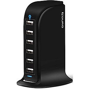 Aduro 40W 6-Port USB Desktop Charging Station Hub Wall Charger for iPhone iPad Tablets Smartphones with Smart Flow (Black)