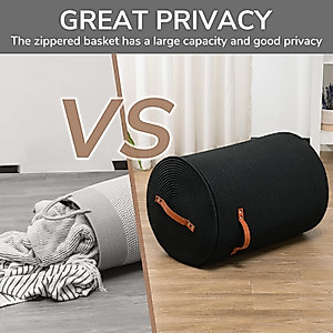 CHICVITA Tall Laundry Basket with Lid, Large Laundry Hamper for Bedroom, Laundry Bin for Clothes, Blankets, Toys, Decorative Woven Basket for Living Room, 15 x 20 inches, Black