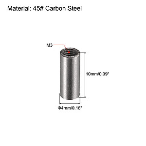 uxcell Carbon Steel Dowel Pin 4 x 10mm M3 Female Thread Cylindrical Shelf Support Pin 10Pcs
