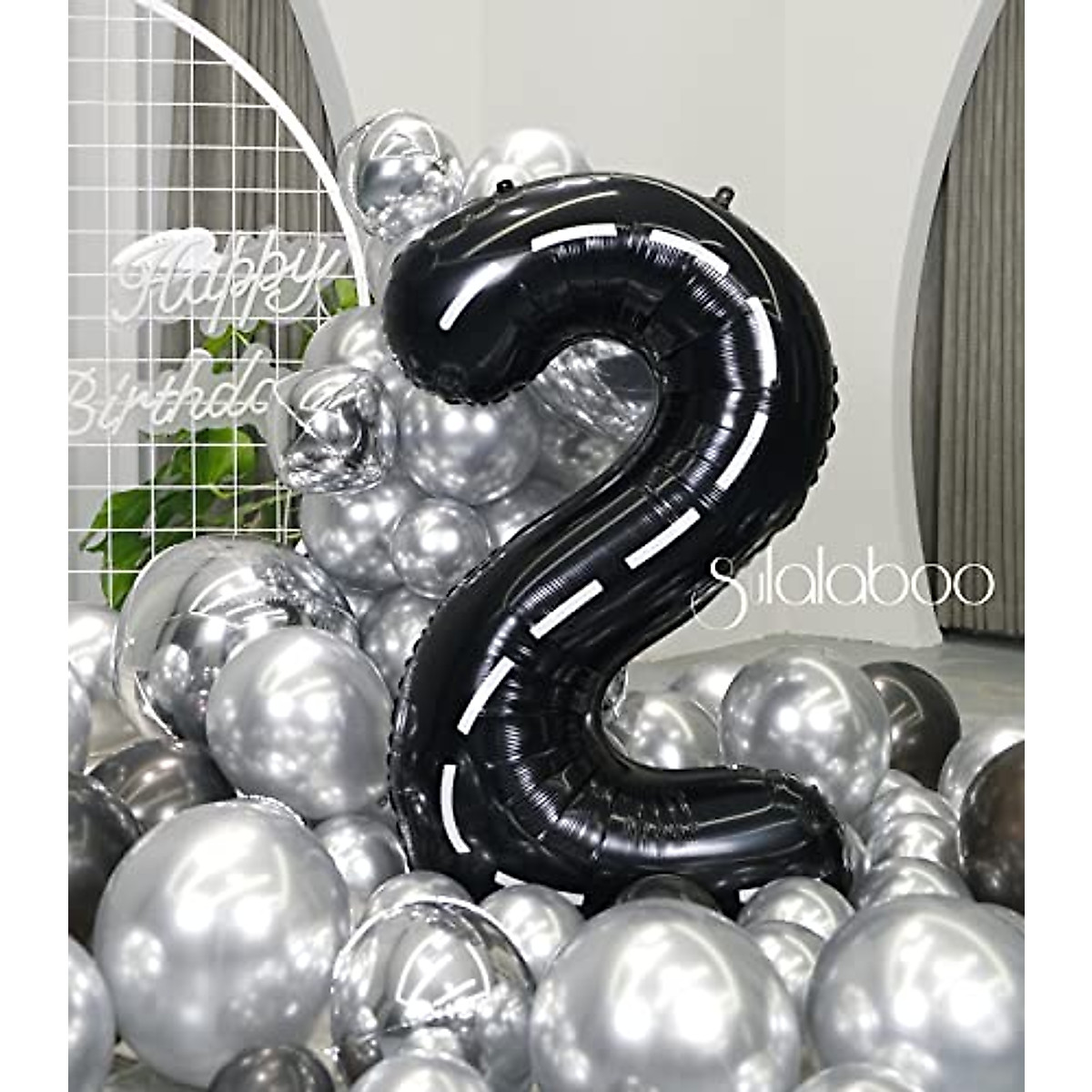 SULALABOO 40 Inch Black 2 Balloon Number Large Helium Number Balloons 0-9 Giant Digital 2nd Foil Mylar Big Party Balloon for Boy or Girl Birthday Party Anniversary Decorations