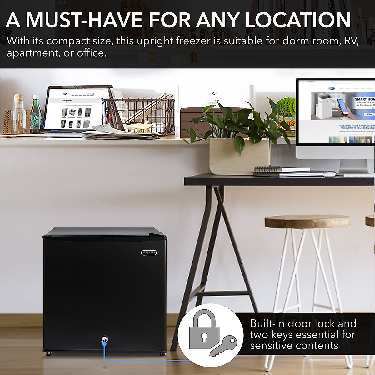 Whynter Upright Lock, Cu. Ft. Small Mini Freezer for Bedrooms, Dorms, Garages, Offices CUF-110B, Black Energy Star, 1.1 Cubic Feet