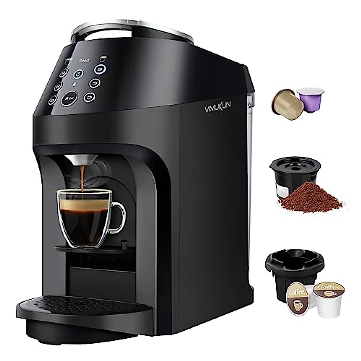 Vimukun Coffee Maker for Gronds Coffee, Coffee and Espresso Machine Combo, 19 Bar Pressure Pump, Removable Water Tank