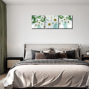 So Crazy Art- White Daisy Wall Art Decor Daisies Flower in Vase Canvas Pictures Artwork 3 Panel Plant Painting Prints for Home Living Dining Room Kitchen
