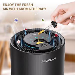 AIRROMI Air Purifiers with an Extrea Filter Covers Up to 990 sqft, Air Cleaner with Fragrance Sponge for Allergens Dust, Smoke, Odor, Dander, Pollen, H13 True HEPA 3-in-1 Filter black