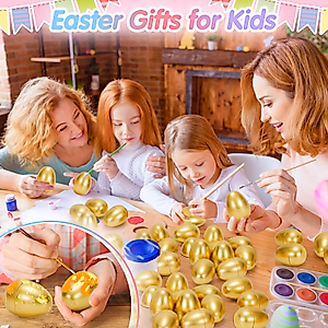 SevenQ Easter Eggs Empty 100Pcs, Fillable Plastic Golden Eggs for Easter Basket Stuffers Fidget Toy Easter Gifts for Kids Party Favors Pinata Treasure Box Candy Goodie Bags Fillers Egg Hunt Essentials