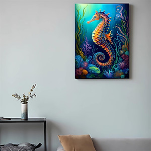 Worihut 5D Diamond Painting Kits 16x20 Inch Round Full Drill Seahorse Diamond Art Sea Theme Kits for Adults, Handmade Gifts for Home Wall Decor