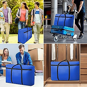 CIVJET 1 Pack Moving Bags Heavy Duty Extra Large with Strong Zippers, Storage Totes Bag with Handles for College Students, Moving Supplies & Boxes for Clothes, Storage Containers for Camping (Blue)
