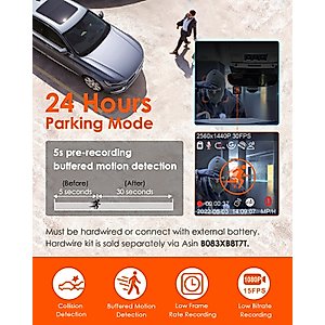 【Bundle: Vantrue E1 Lite 1080P WiFi Mini Dash Cam + Type C USB Hardwire Kit】Vantrue E1 Lite 1080P WiFi Mini Dash Cam with GPS and Speed, Free App, Voice Control Detachable Dash Camera,24H Parking Mode