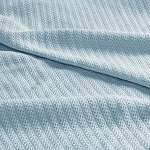 Madison Park Liquid Cotton Luxury Blanket Premium Soft Cozy 100% Ring Spun Cotton For Bed , Couch or Sofa, Twin, Light Blue