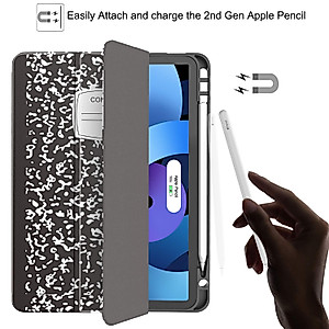 Soke iPad Air 5 / Air 4 Case 10.9 Inch 2022/2020 with Pencil Holder - [Full Body Protection + Apple Pencil Charge+ Auto Sleep/Wake], Soft TPU Back Cover for New iPad Air 5th/4th Gen,Book Black