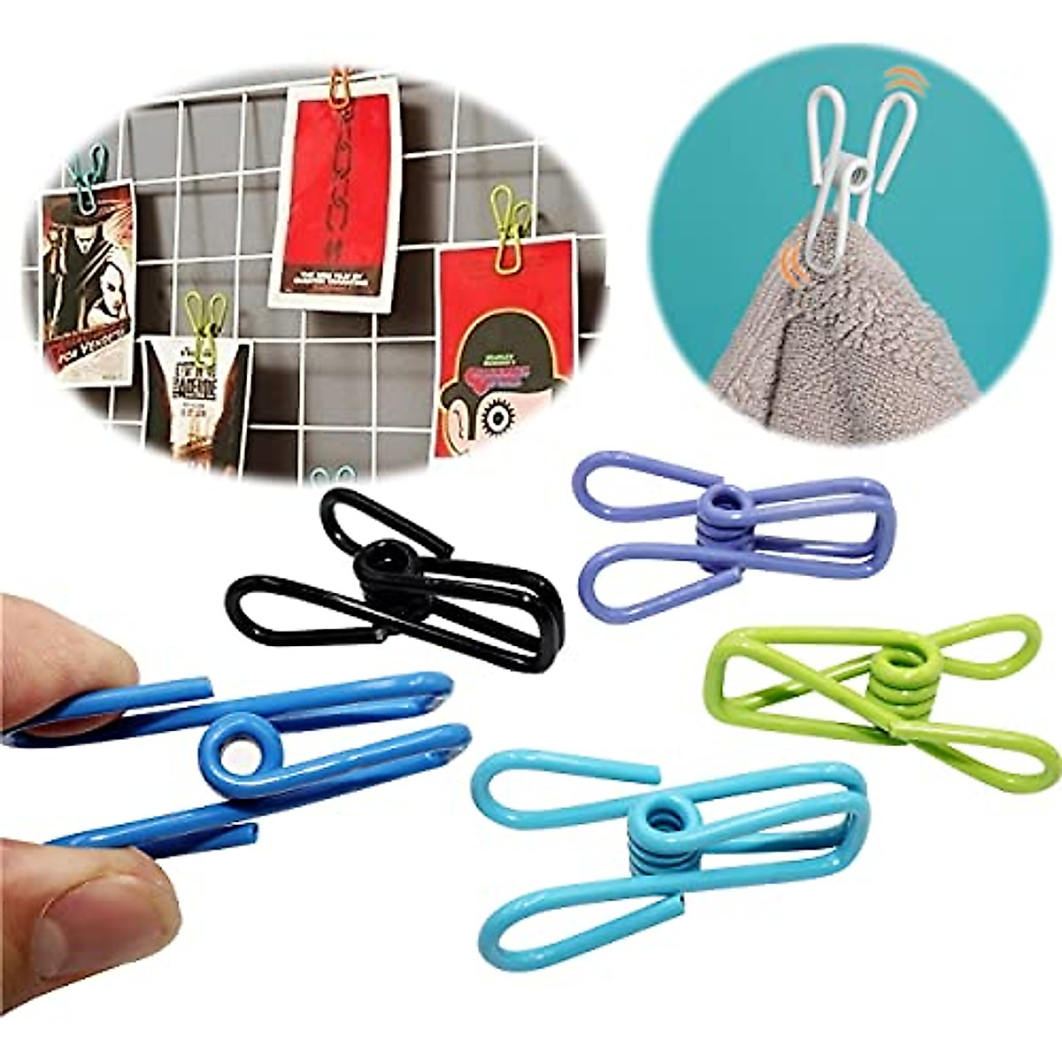 QingLHC Clothes Pins Multipurpose,Metal Clip PVC-Coated 2 inch Utility Clips for Clothes Line Bag Sealing Paper Clips Kithch Clips Laundry Hanging (30pcs) LHC018, Multicolor
