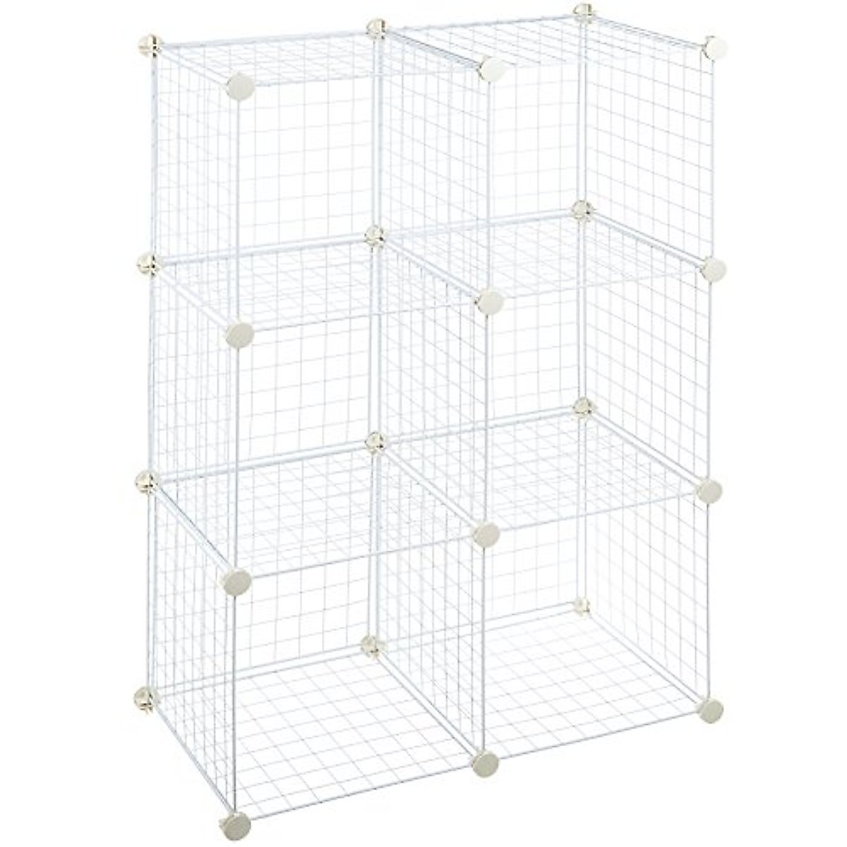 Amazon Basics Collapsible Fabric Storage Cubes Organizer with Handles, Beige - Pack of 6 & Amazon Basics 6-Cube Wire Grid Storage Shelves, 14" x 14" Stackable Cubes, White