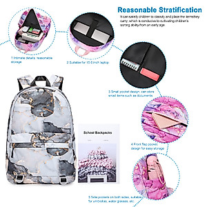 WUUDWALK Canvas Stripe Backpacks Sets Casual bag with USB Charging Port for Girls Teens School Boopacks With Lunch bag and Pencil bag (3pcs-Backpack set)