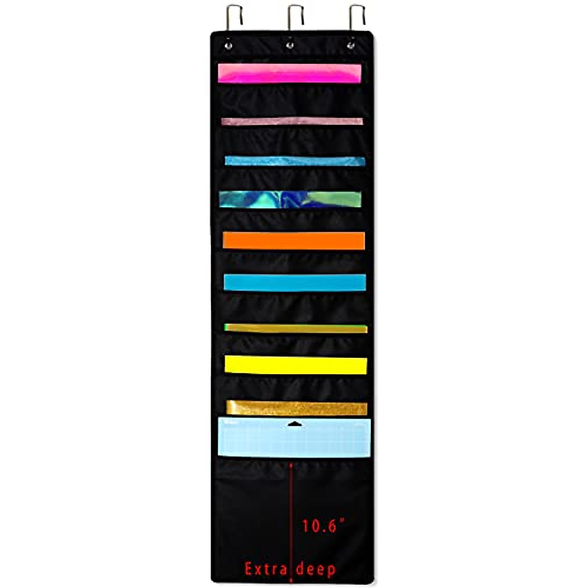 ZENXUS Hanging Organizer, 12x12 Paper Storage, Deep Pocket Vinyl Holder, for Cardstock, Scrapbook, Craft Paper, Cut Mat, 3 Door Hooks Included