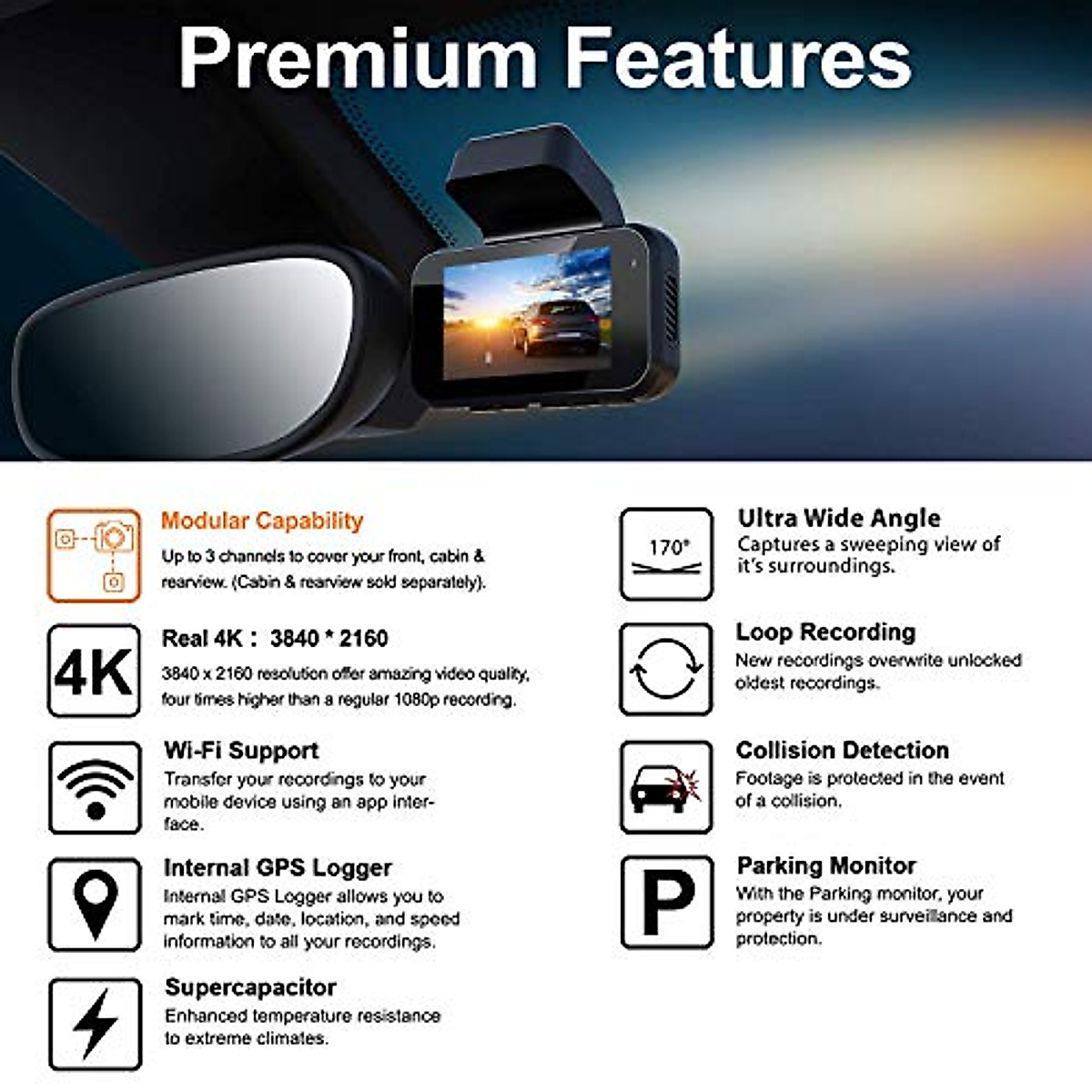 REXING V5 Dash Cam 4K Modular Capabilities 3840x2160@30fps UHD WiFi GPS Car Camera Recorder Night Vision,Loop Recording,Parking Monitor,Supercapacitor,Support 256GB Max,Voice Control (2021) (Dash Cam)