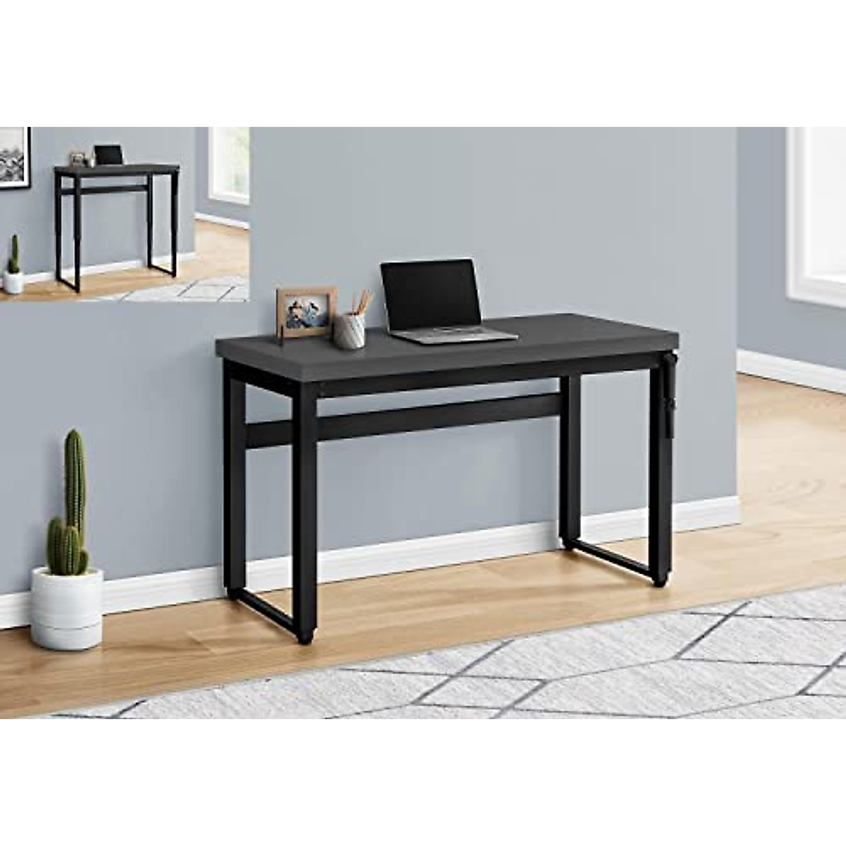 Monarch Specialties 7680 Computer Desk, Home Office, Standing, Adjustable, 48" L, Work, Laptop, Metal, Laminate, Contemporary, Desk-48 Adj.Height, 47.25" L x 23.75" W x 29.5" H, Modern Grey/Black