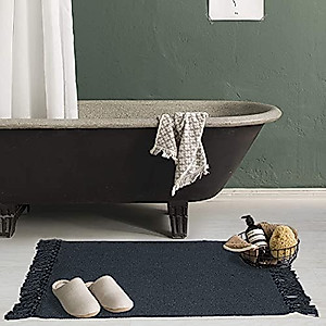 Seavish Black Kitchen Rug, 2x3 Cotton Hand Woven Recycled Throw Rug Runner Braided Entryway Floor Mat for Laundry Room Bathroom Bedroom Dorm