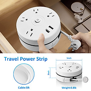 Happlee Retractable Surge Protector Power Strip 4 Widely Outlets 2 Fast Charging USB Ports (USB C USB A) PD 20W with Retractable Extension Cord, Wall Mount Travel Power Strip for Home Office Travel