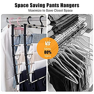 Frqianly Pants Hangers Space Saving, 2 Pack Multiple Pants Hangers for Closet, Jean Hangers Scarf Holder Closet Space Saving Hangers, Pants Rack Leggings Hanger Space Saver Closet Organization（Black）