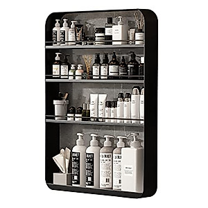 GLJ Floating Shelves Punch-Free Bathroom Shelf, Wall-Mounted Makeup Organizer, Cosmetic Storage Rack, Multi-Layer Large Capacity, 10kg Load-Bearing (Color : Black, Size : 50 * 70cm)