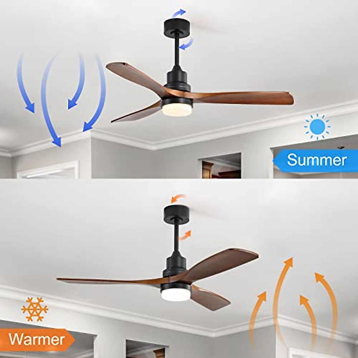 CACI Mall 52" Ceiling Fan with Light, Remote Control, Indoor Flush Mount Wood Modern Ceiling Fan for Bedroom, Dining Room, Patio, Living room, Farmhouse, Office