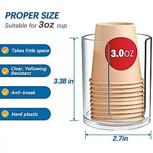 Sackei 3 oz Bathroom Cup Dispenser, 2 Pack Acrylic Mouthwash Cup Holder for Dixie Disposable Paper Cups, Makeup Cotton round Dispenser for Vanity Rinsing Countertop