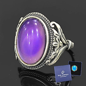 FUN JEWELS Burnished Sterling Silver Multi Color Change Oval Stone Mood Ring Size Adjustable