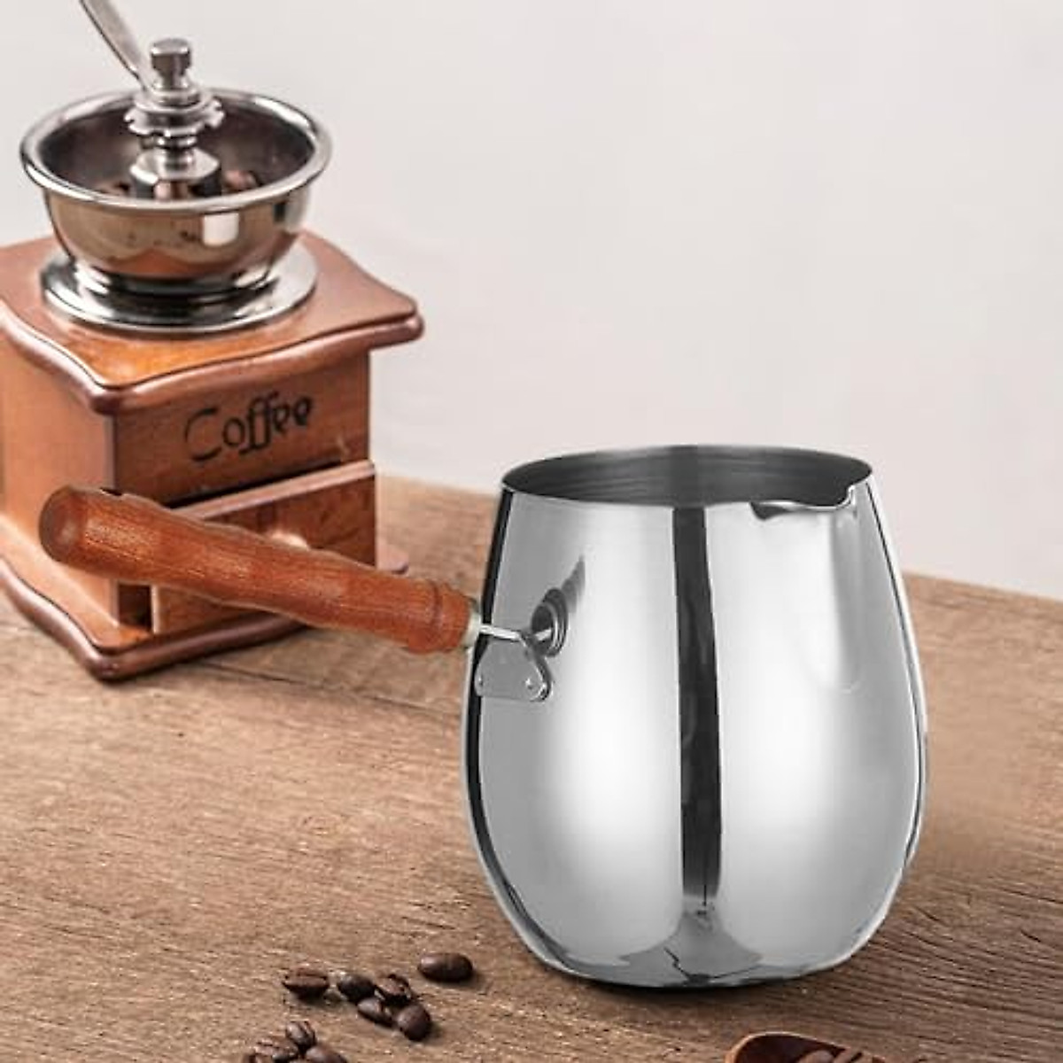 MagiDeal Stainless Steel Turkish Coffee Pot Chocolate Melting Pan Leakproof for Warm Tea Hot Chocolate Sauces Gravies Milk Warmer Pot, 600ml