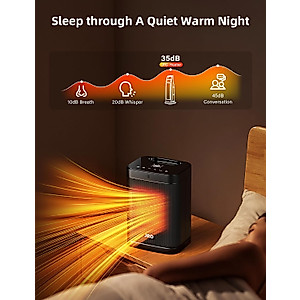 Space Heater Indoor, JRD 1500W PTC Portable Electric Heater with 80°Oscillation, Thermostat, 12h Timer, Fast Heat, Eco Mode, Remote, Small Quiet Safe Room heater Desk Heater for Office Bedroom Home