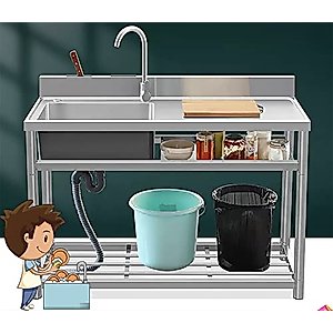 Stainless Steel Free-standing Kitchen Sink Commercial Restaurant Sink Stainless Steel Free-standing Kitchen Sink for Laundry Garage Camping 80x50x80cm/31.5x19.7x31.5in Left